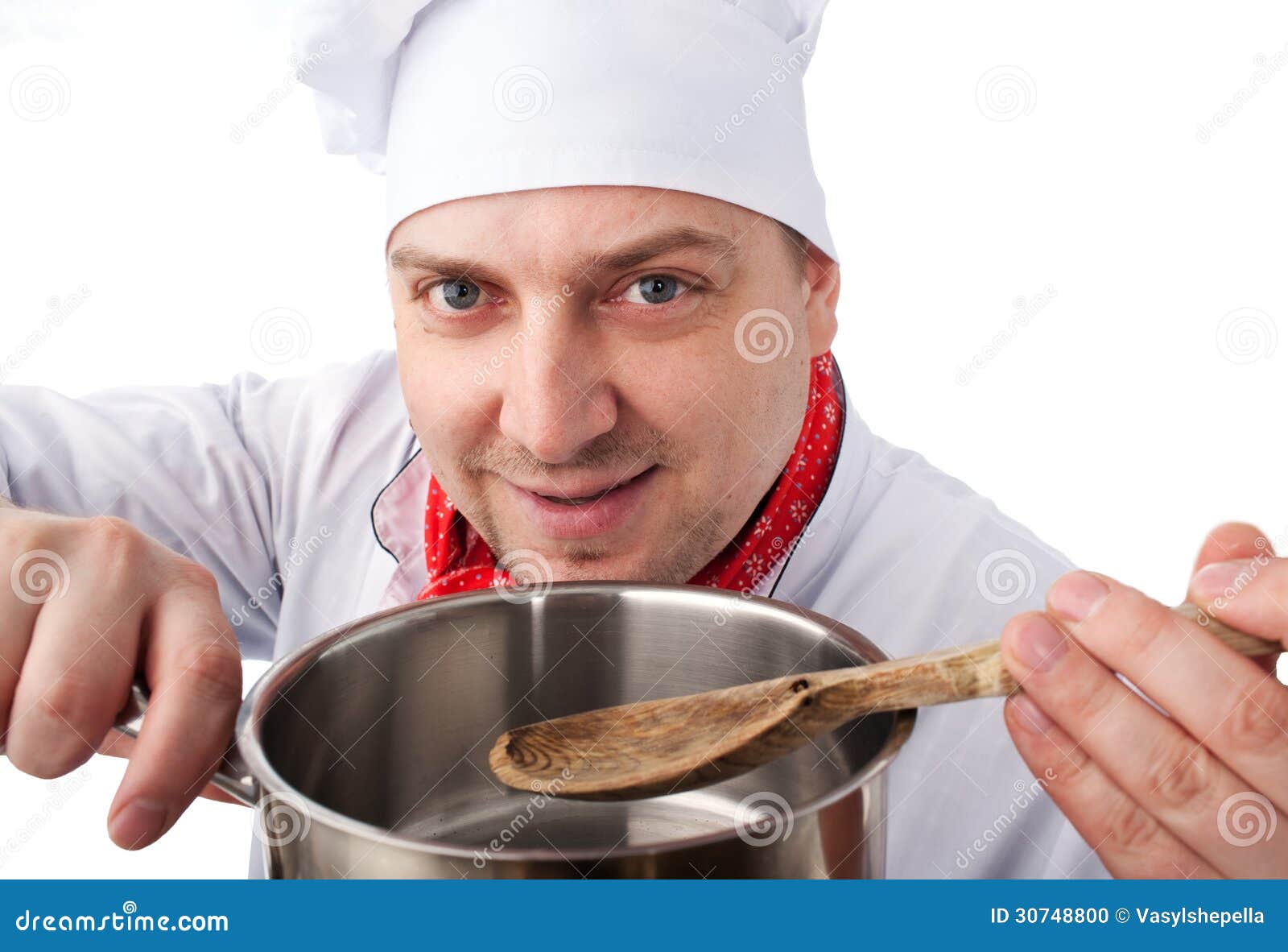Cook with pan stock photo. Image of positivity, happiness - 30748800