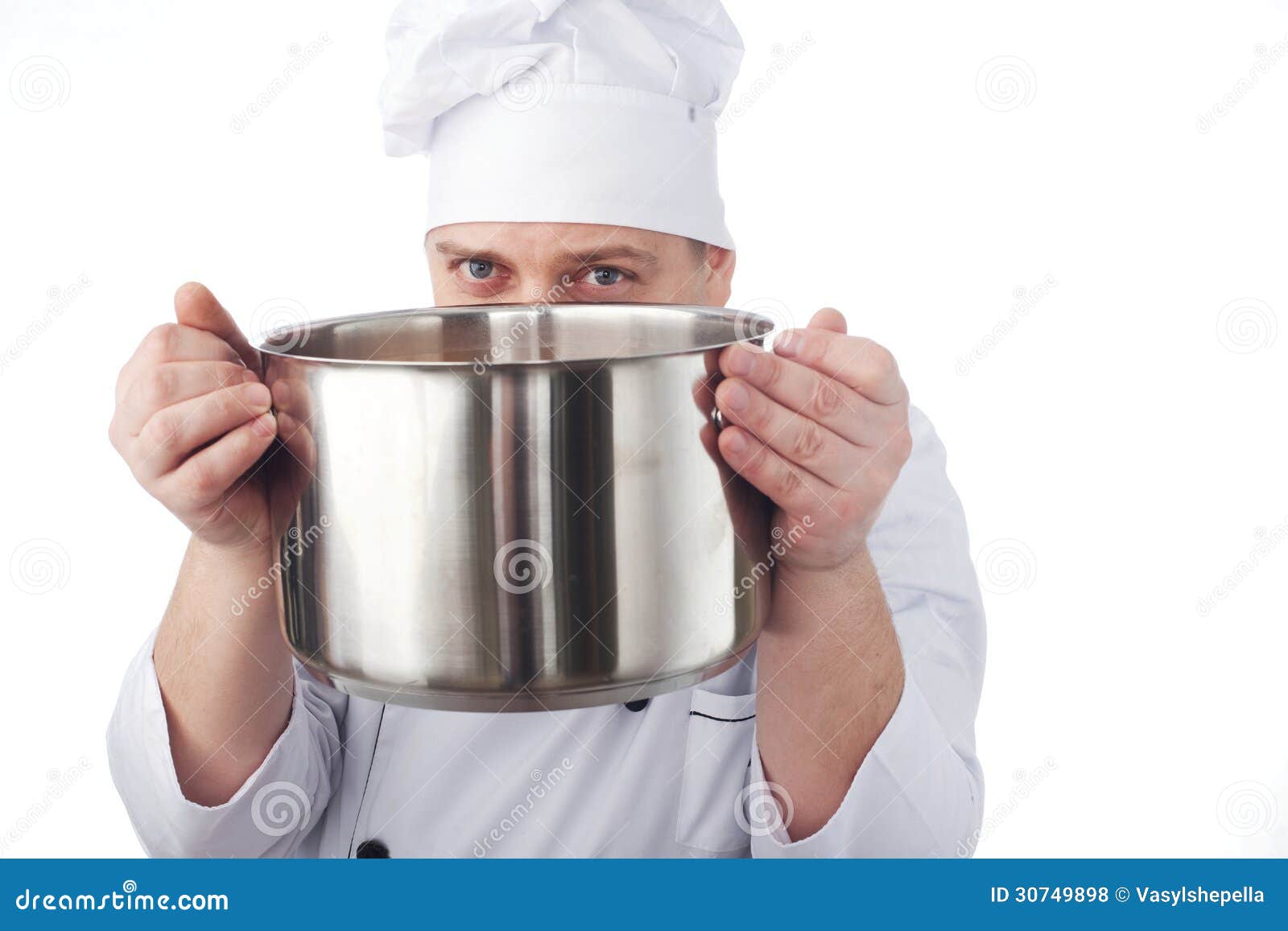 Cook with pan stock photo. Image of looking, person, chef - 30749898
