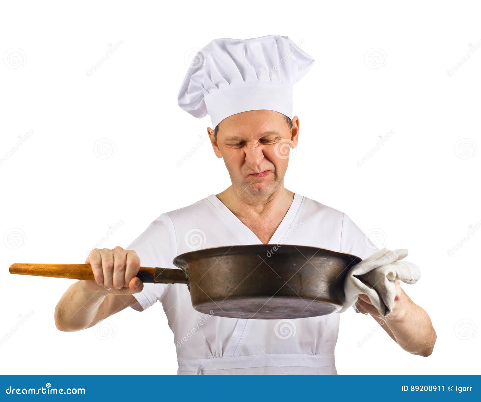 Cook with Pan Isolated on White Stock Image - Image of surprise ...
