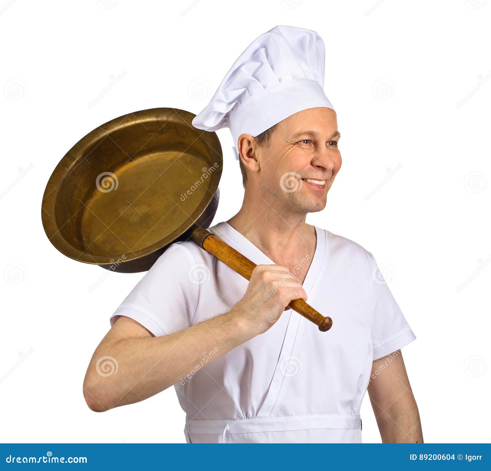 Cook with Pan Isolated on White Background Stock Photo - Image of white ...