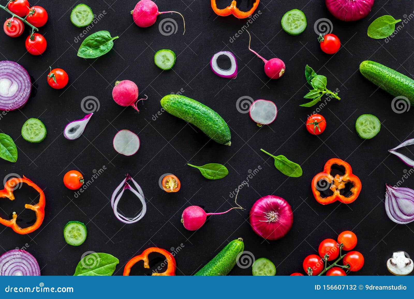 Cook Pattern with Fresh Vegetables on Black Background Top View Stock ...