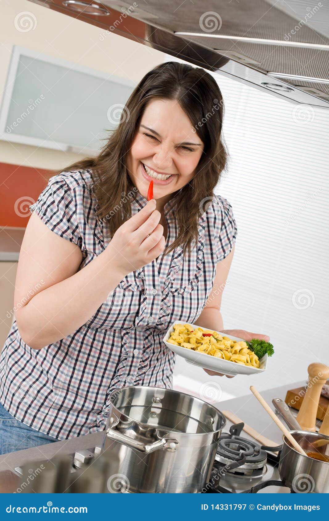 Cook - Plus Size Smiling Woman with Chili Pepper Stock Image - Image of ...