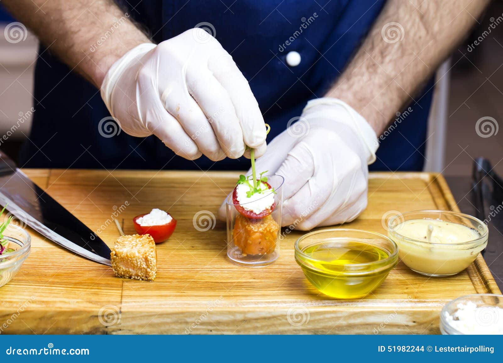 Cook prepares canapes stock photo. Image of cooking, decor - 51982244