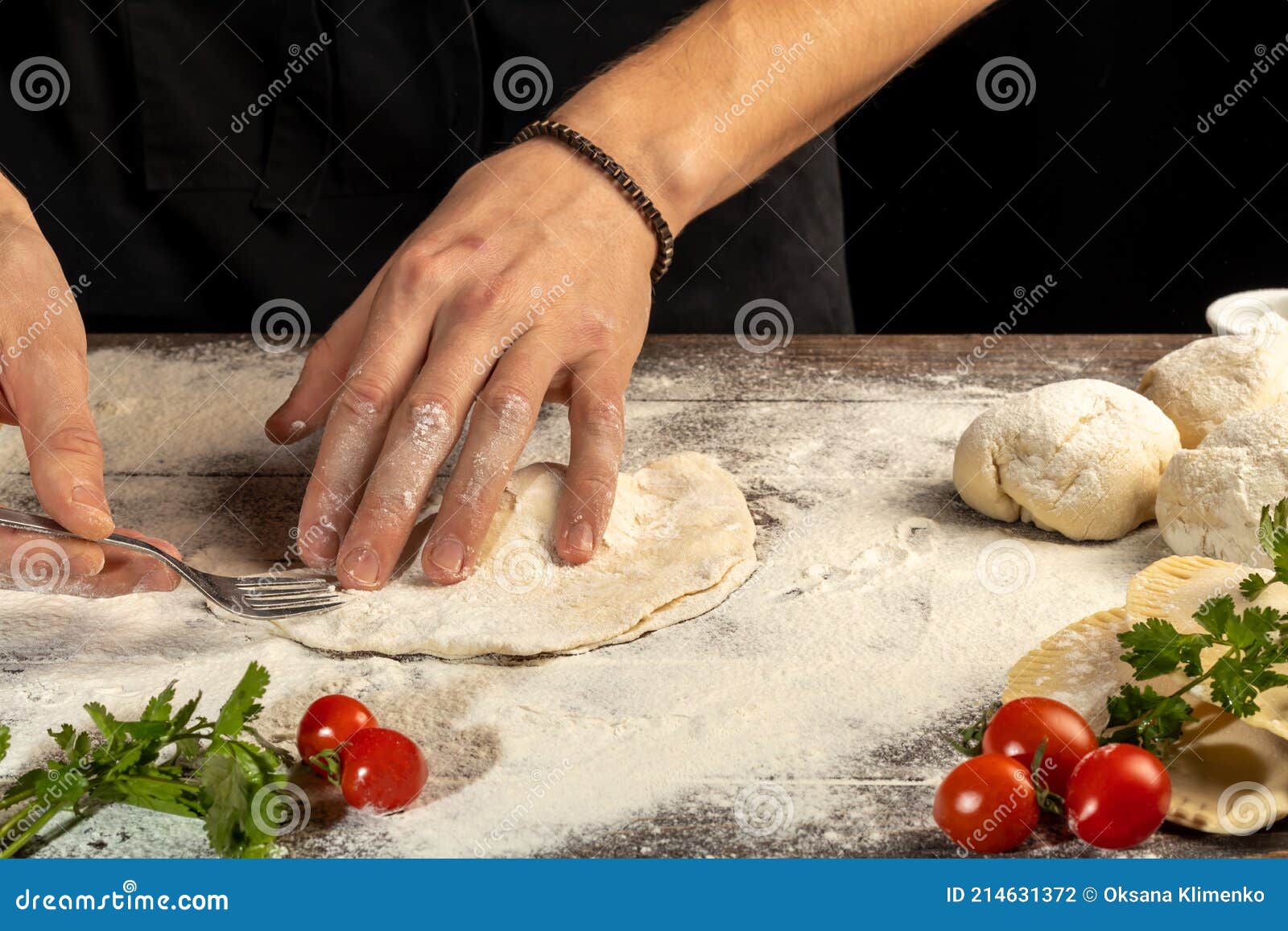 The Cook Prepares Pasties. Step-by-step Instruction. Forms the Dough ...