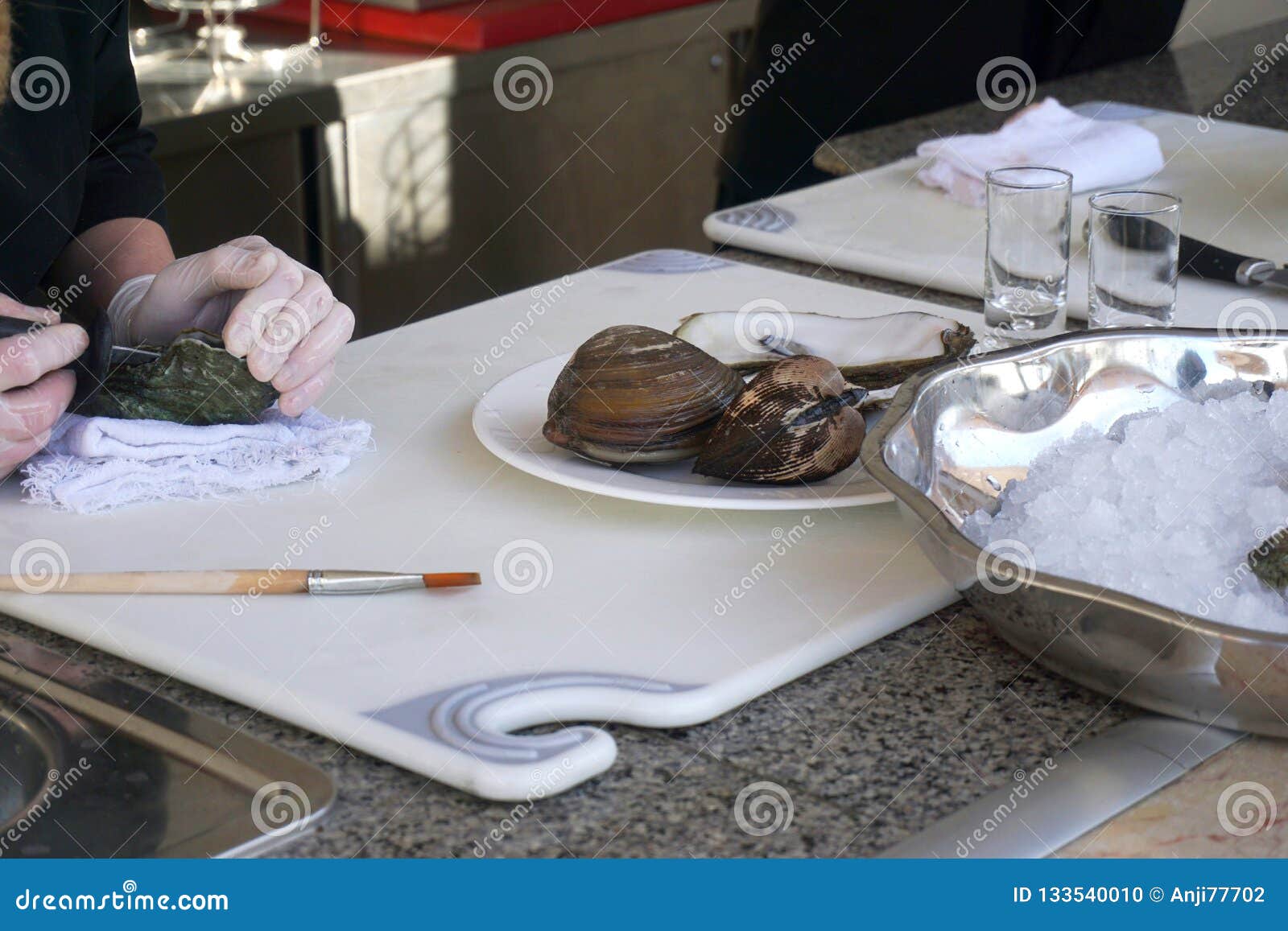 Cook Prepares Seafood, Oysters, Shells Stock Photo - Image of prepare ...
