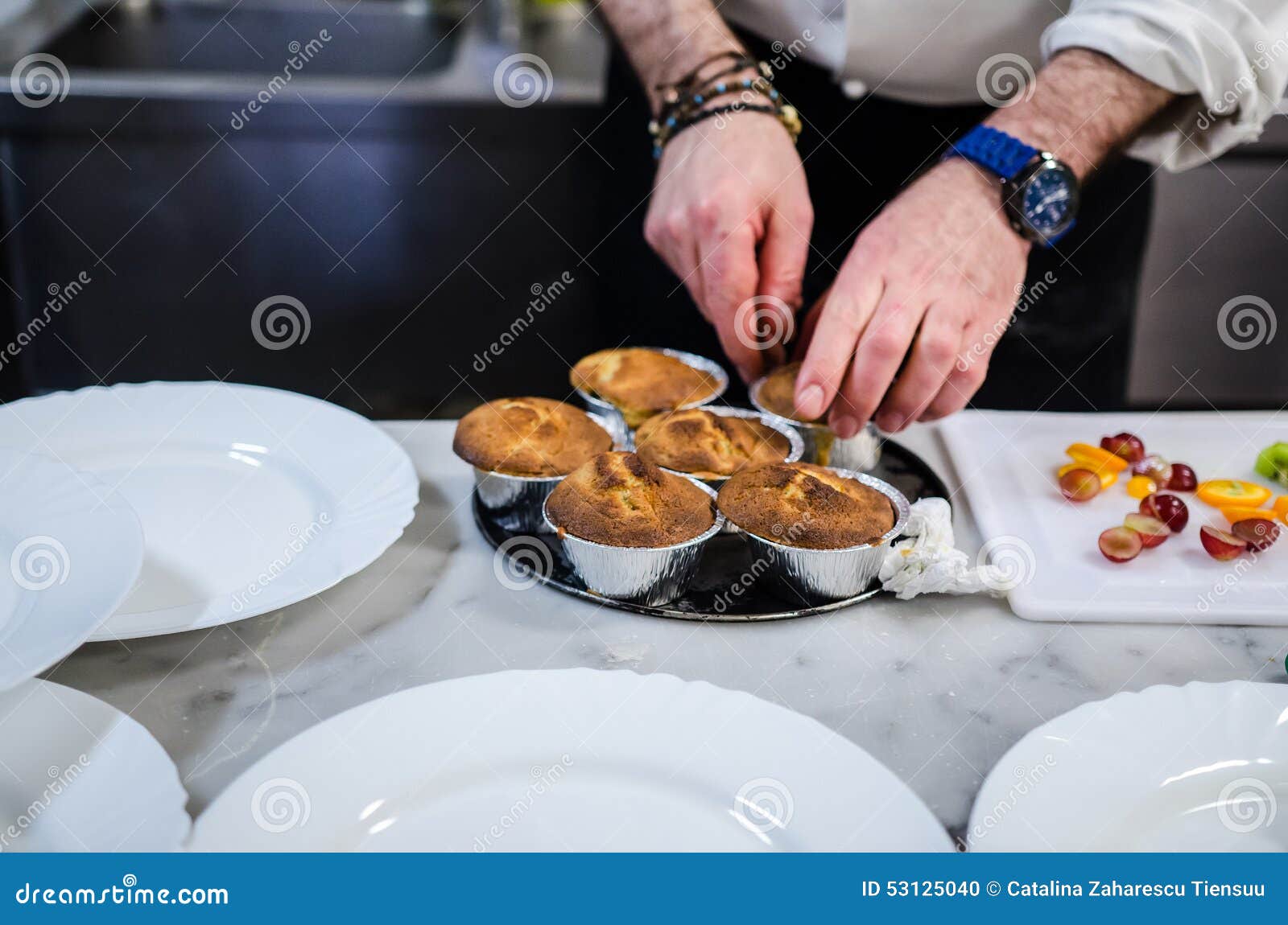 Cook preparing dessert stock photo. Image of restaurant - 53125040