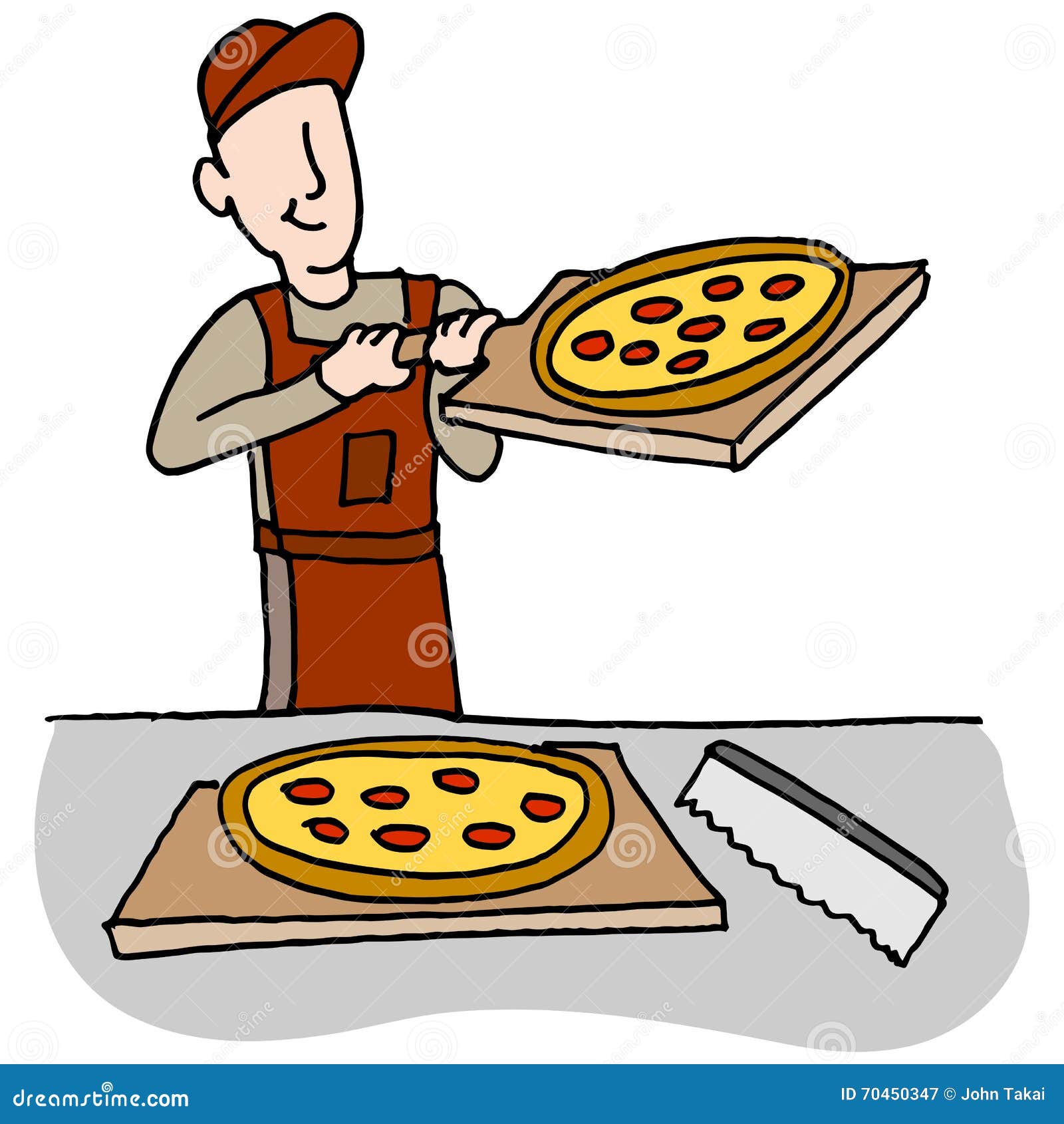 Cook Preparing and Slicing Pizza Stock Vector - Illustration of cartoon ...