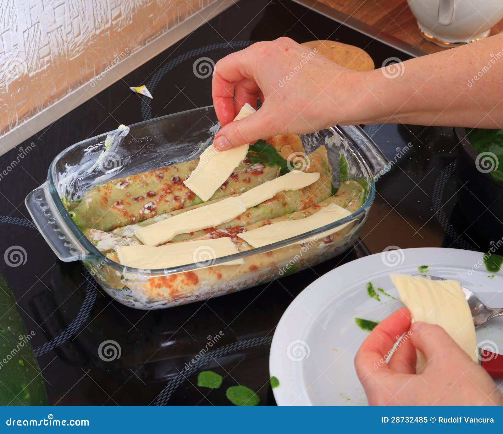 Cook Purs Stripes of Cheese on Wraps Stock Image - Image of wrap, wraps ...