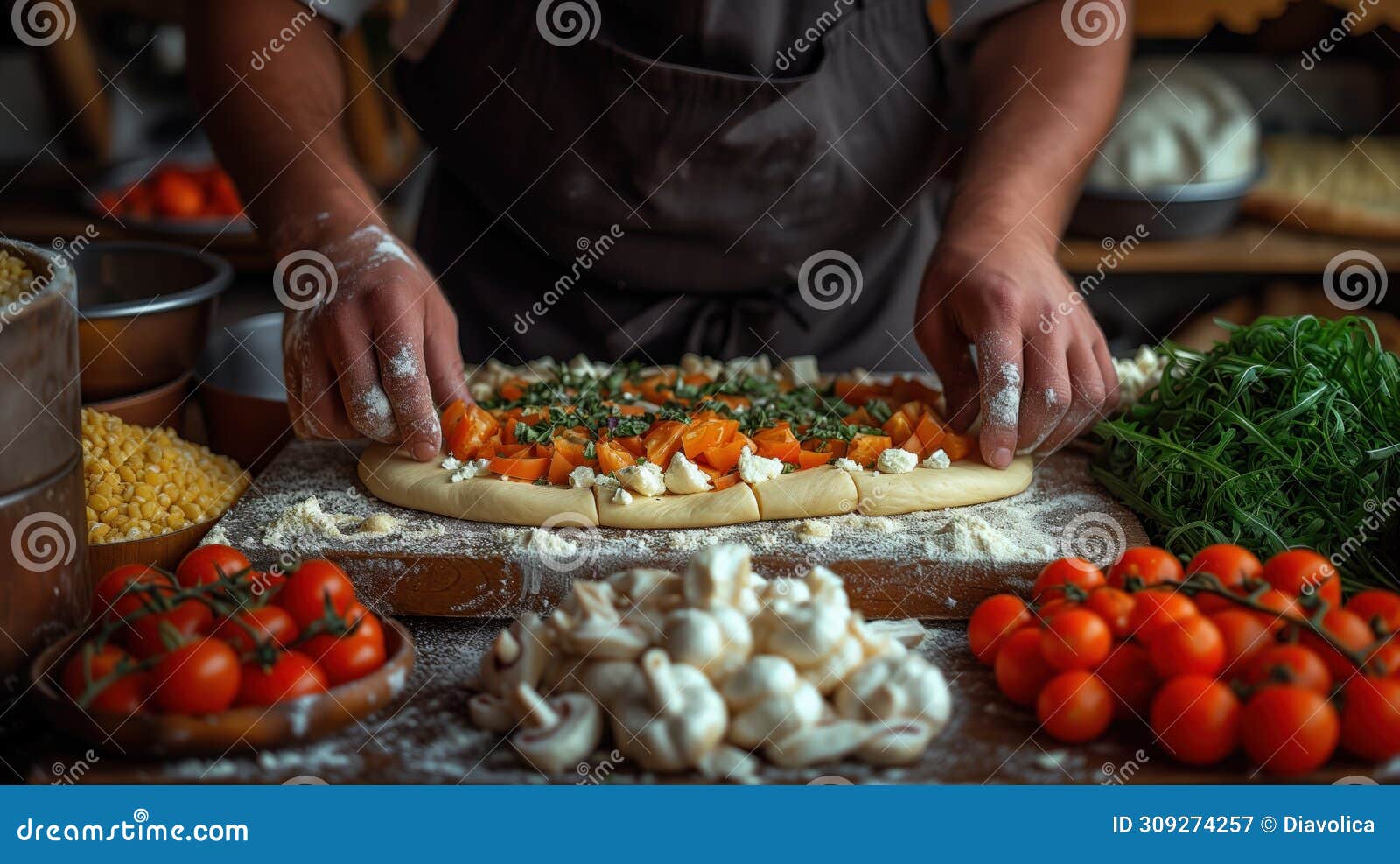Cook Putting Toppings on Pizza Stock Illustration - Illustration of ...