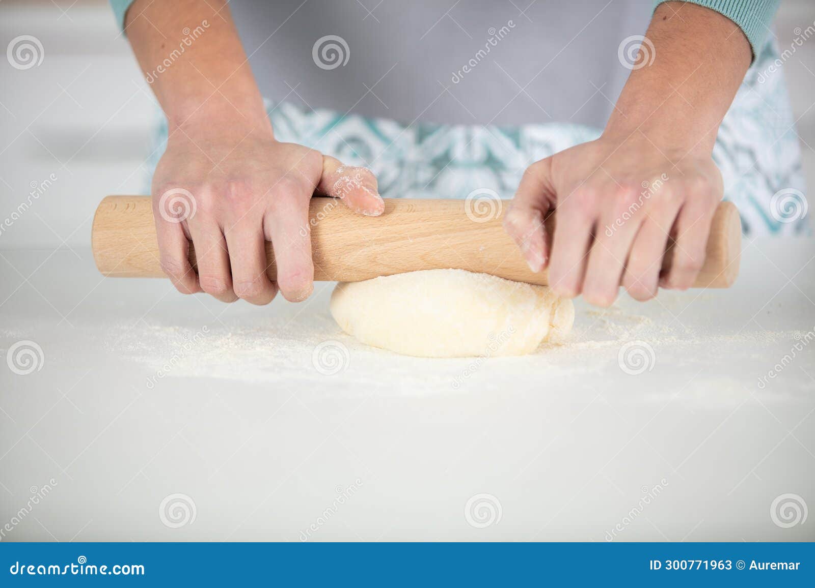 Cook Rolling Dough with Rolling-pin Stock Image - Image of flour ...