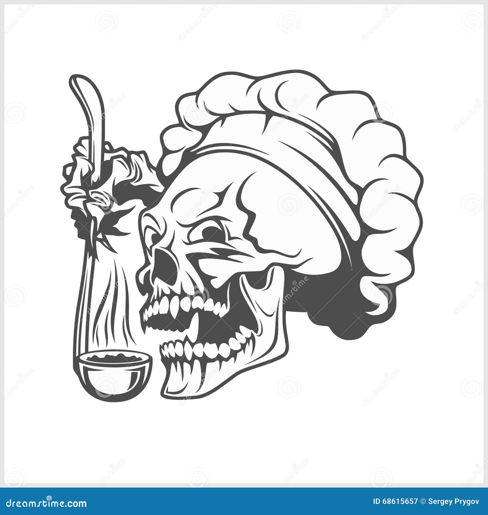 Skull In Toque And Crossed Barbecue Tools. Cartoon Skull In Hand Drawn ...