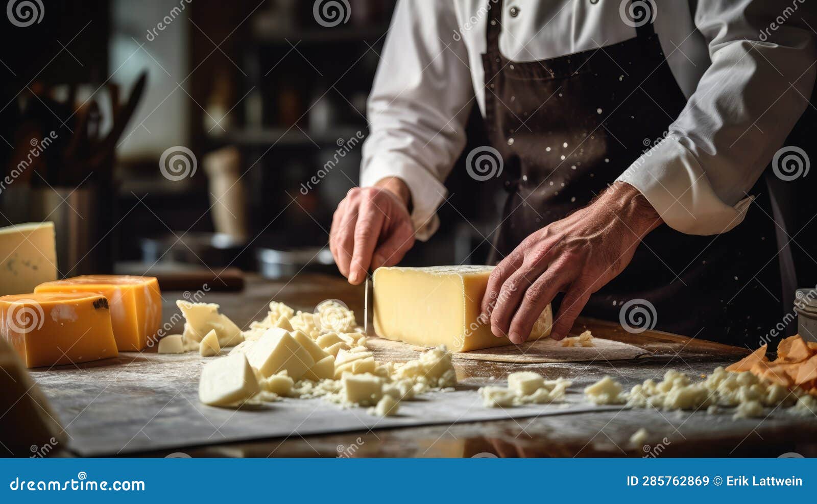 Cook Slicing Cheese in a Kitchen Stock Illustration - Illustration of ...