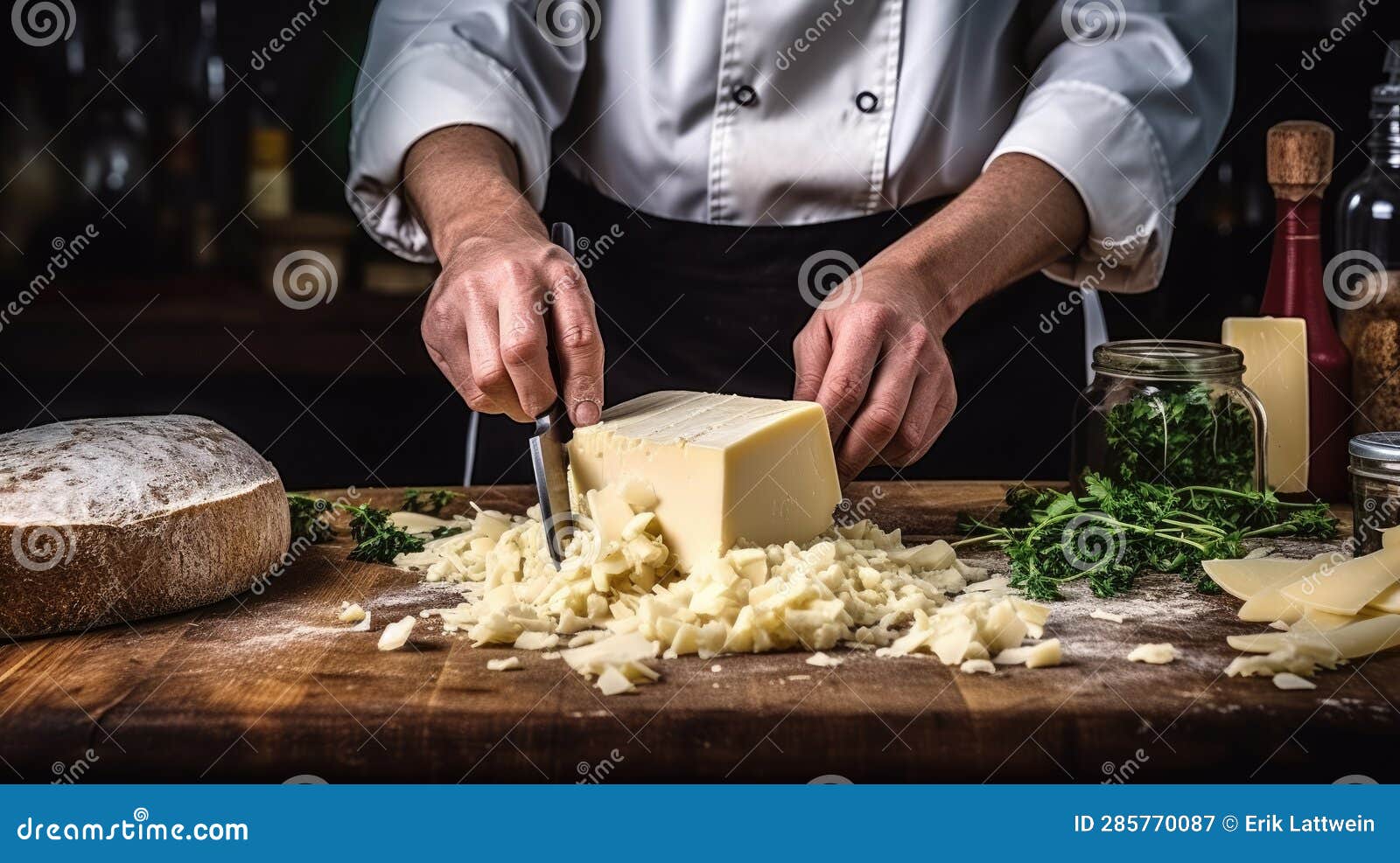 Cook Slicing Cheese in a Kitchen Stock Illustration - Illustration of ...