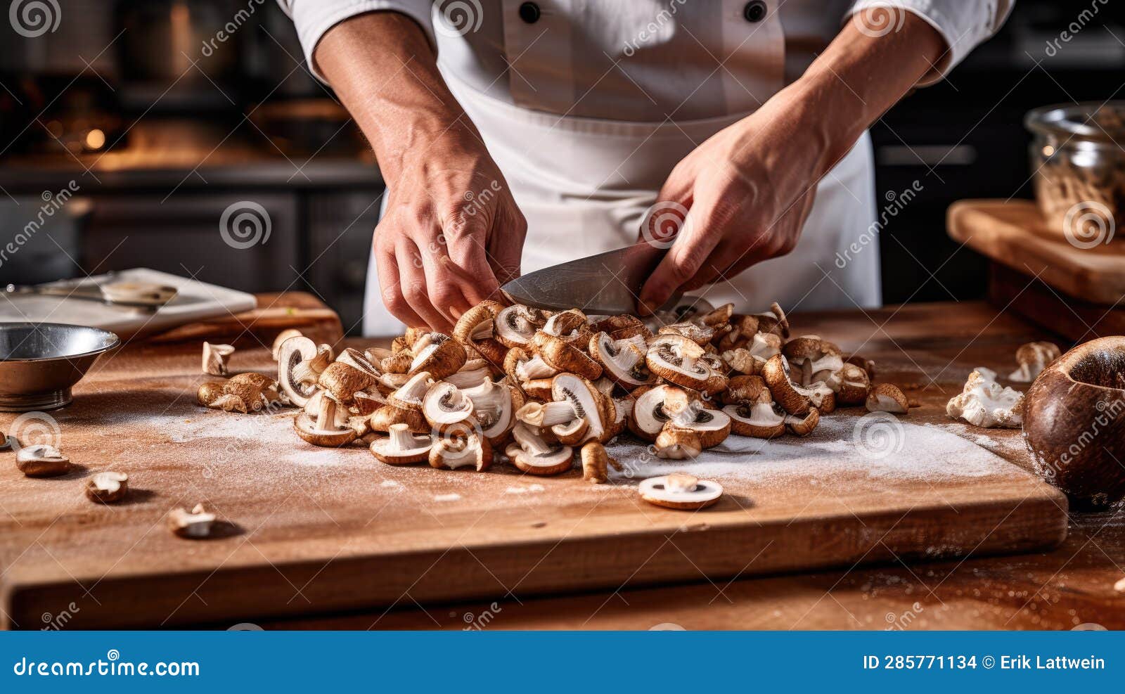 Slicing Mushrooms For Coq Au Vin Preparation Royalty-Free Stock Photo ...