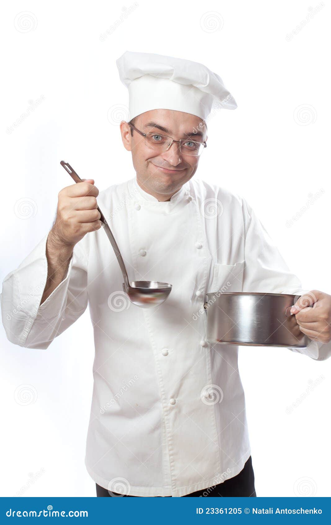 Cook with spoon and pot stock image. Image of studio - 23361205