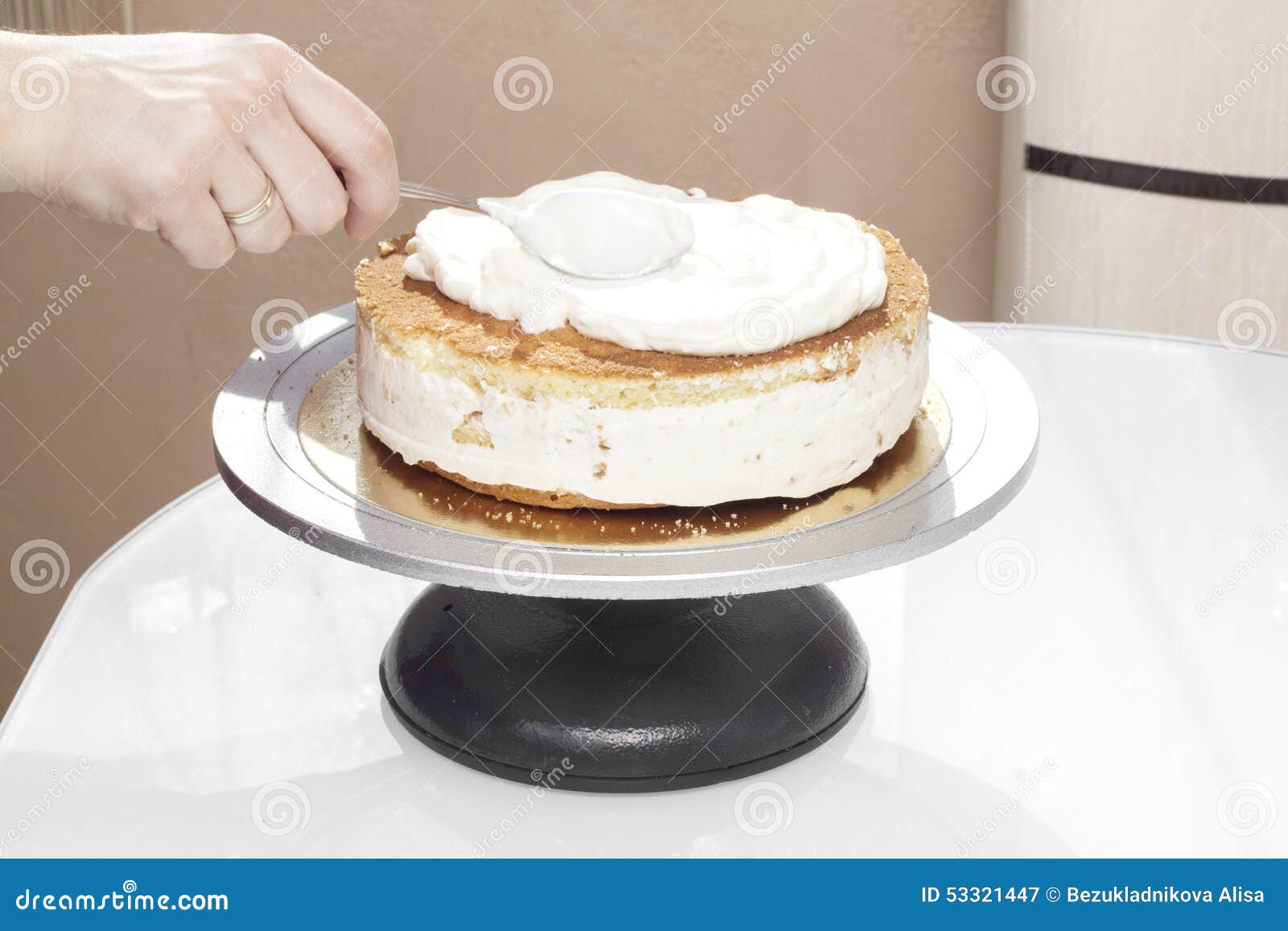 Cook Spreads Cream on the Cake Stock Image - Image of decoration ...