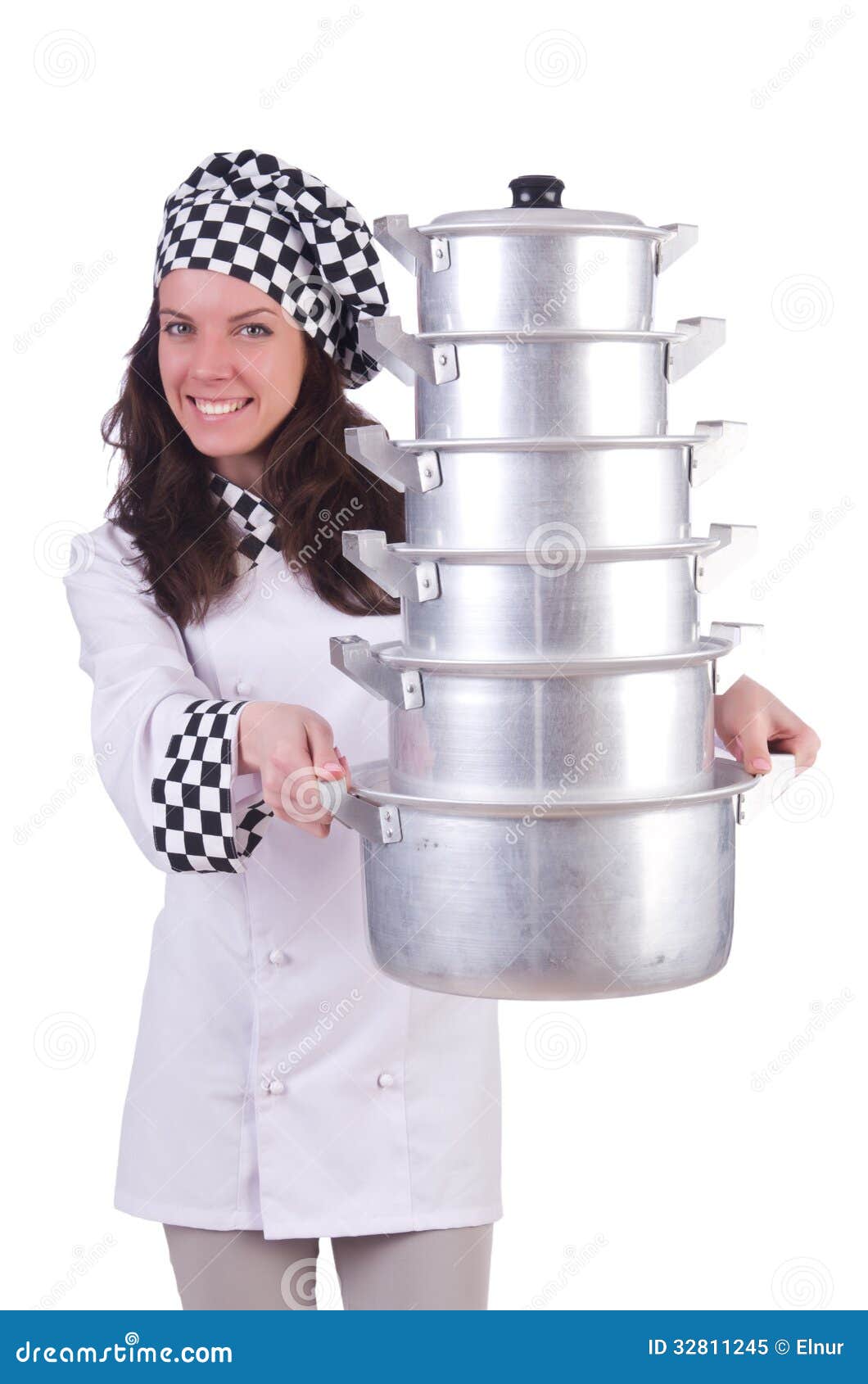 Cook with stack of pots stock image. Image of meal, life - 32811245