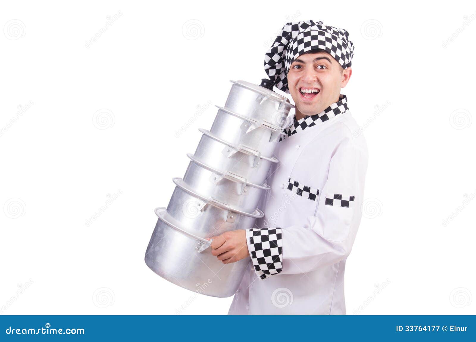 Cook with stack of pots stock image. Image of cheerful - 33764177