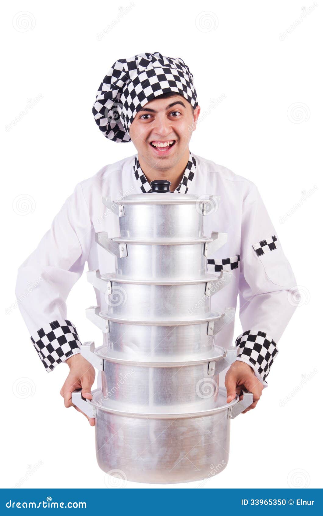 Cook with stack of pots stock photo. Image of cooking - 33965350