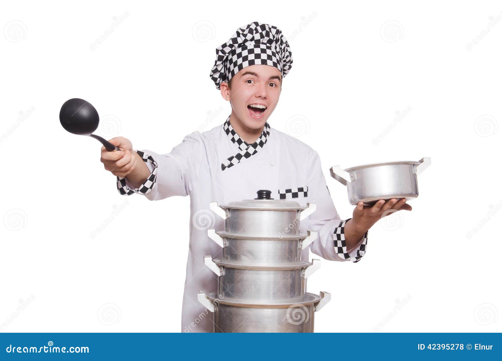 Cook with stack of pots stock photo. Image of meal, dinner - 42395278