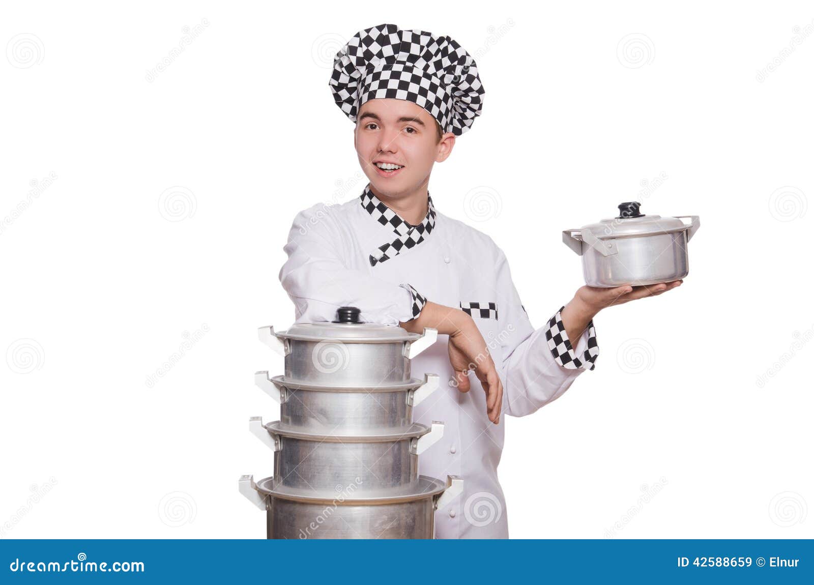 Cook with stack of pots stock image. Image of healthy - 42588659