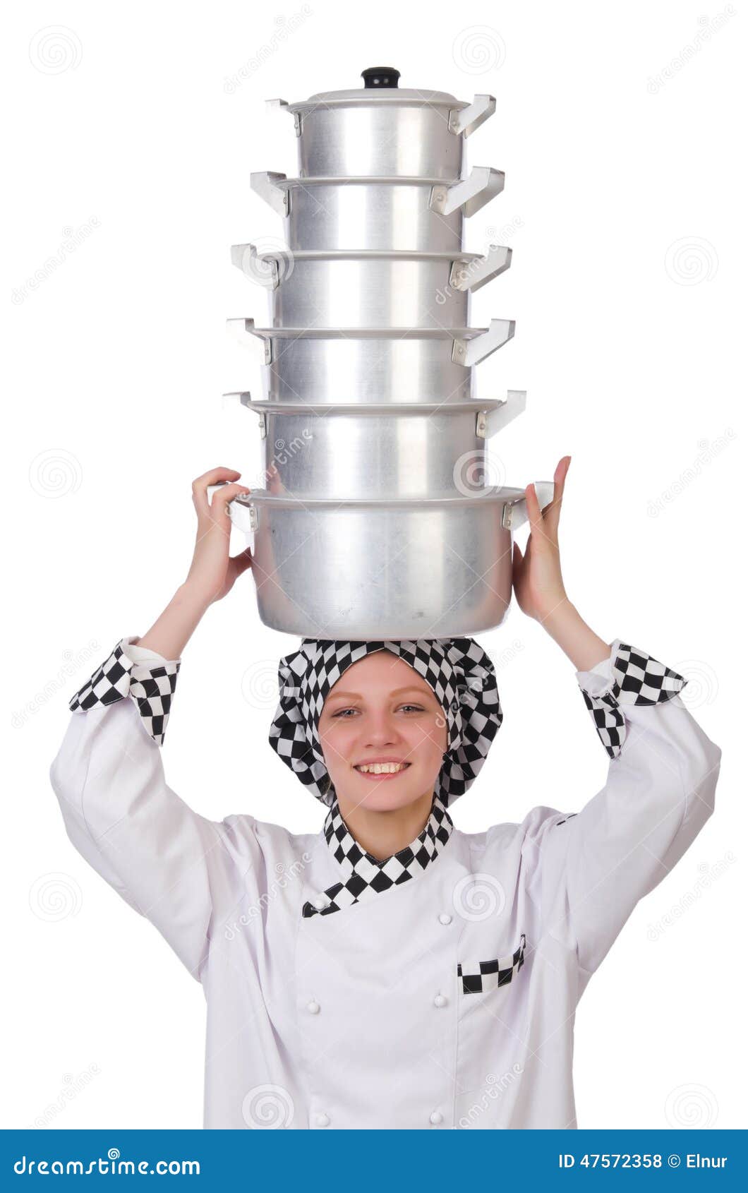 Cook with stack of pots stock photo. Image of healthy - 47572358