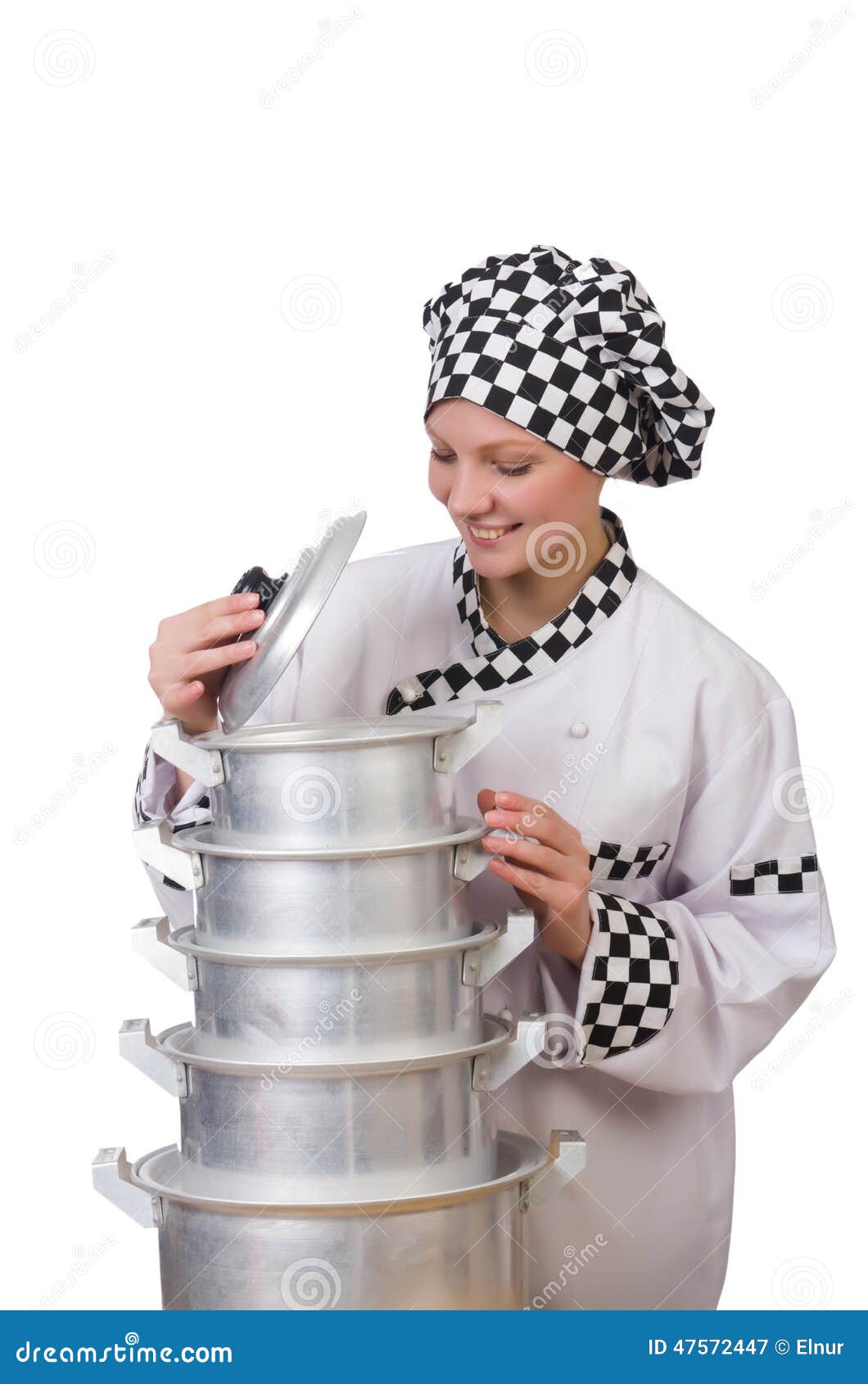 Cook with stack of pots stock image. Image of cook, kitchen - 47572447