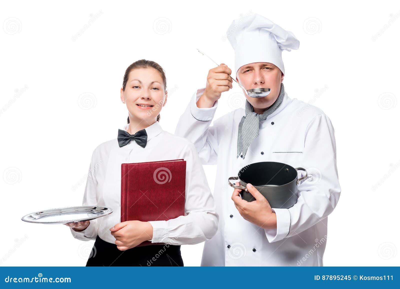 Cook Tastes Soup, the Waitress Holding an Empty Tray Stock Image ...