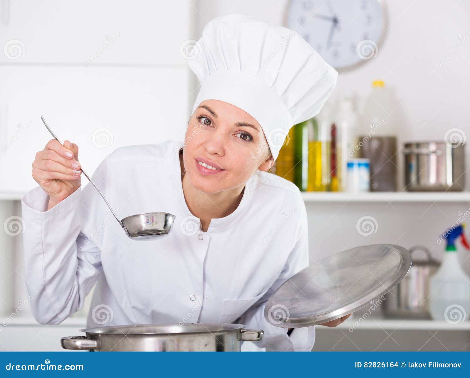 Cook tasting food stock photo. Image of food, checking - 82826164