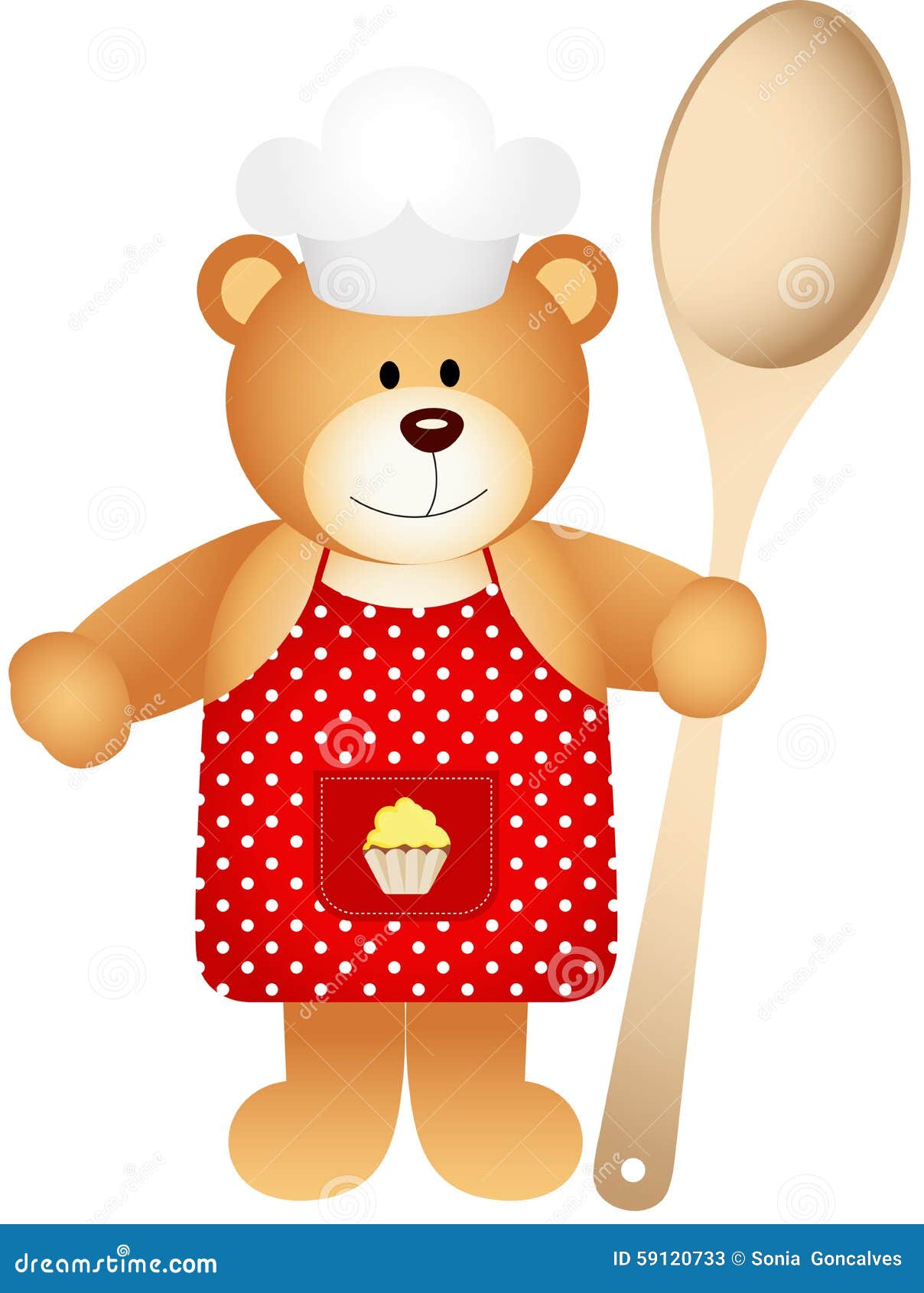 Cook Teddy Bear with Wooden Spoon Stock Vector - Illustration of animal ...