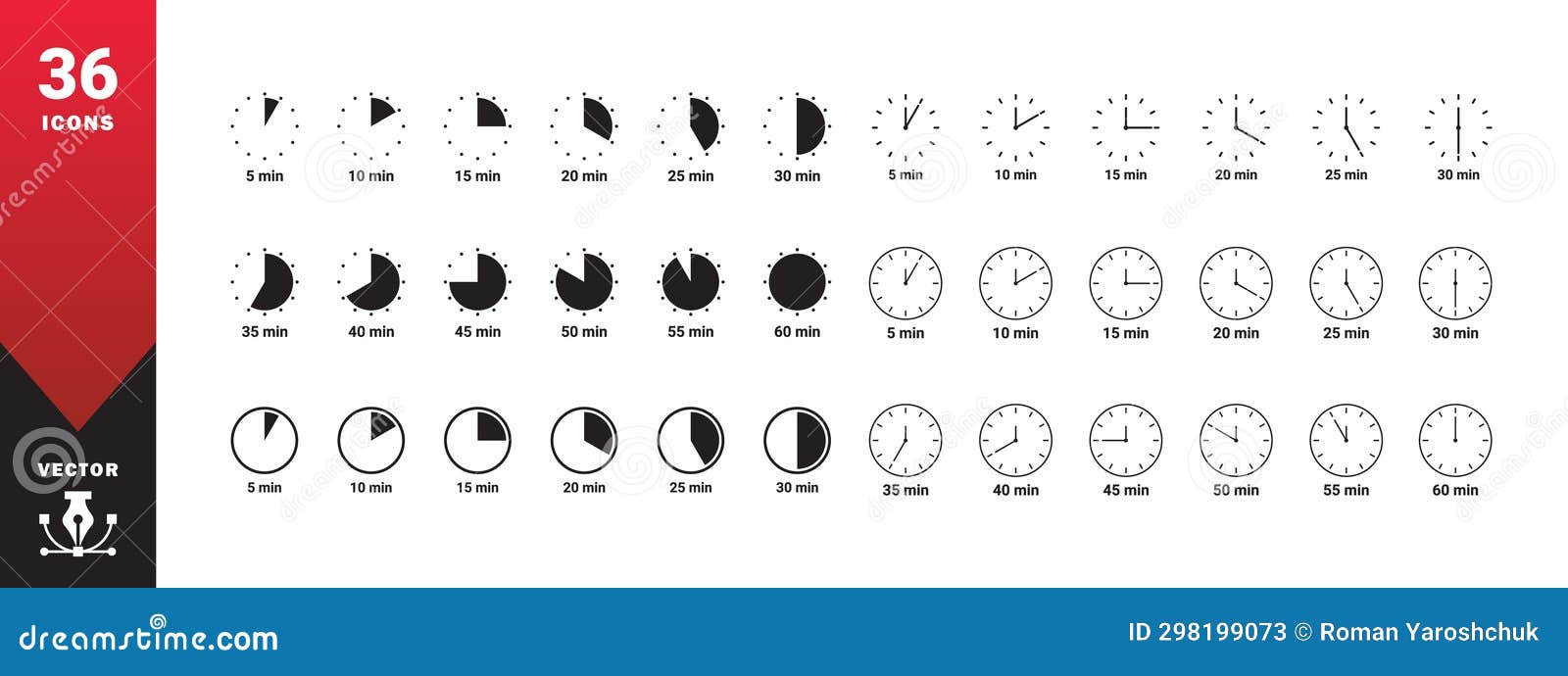 Timer Icons. Analog Clocks Dial With Red Arrows Different Positions ...