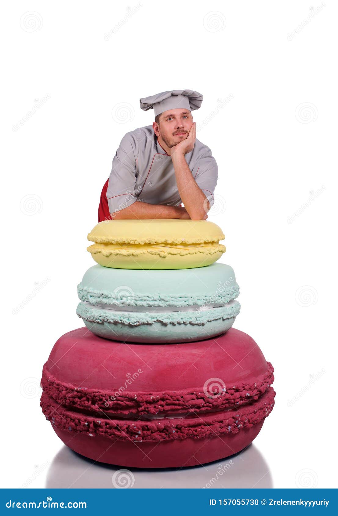 Cook in Uniform with Big Artificial Macaroons Stock Photo - Image of ...