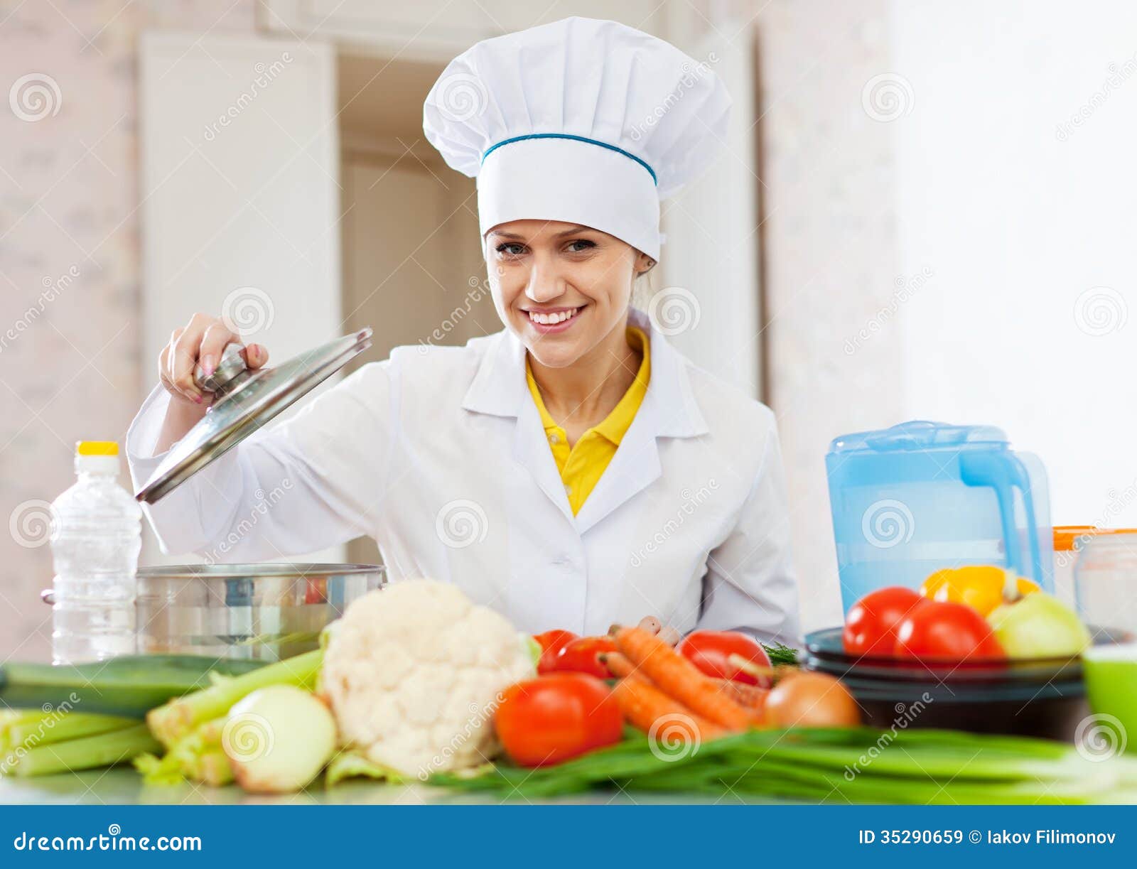Cook in Uniform with Vegetables in Kitchen Stock Image - Image of ...