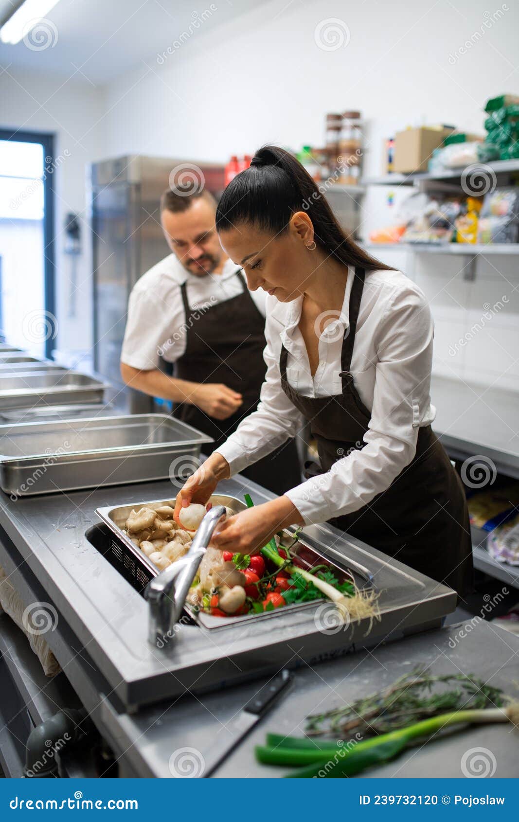 Cook Washing Vegetables in Sink in Commercial Kitchen. Stock Photo ...