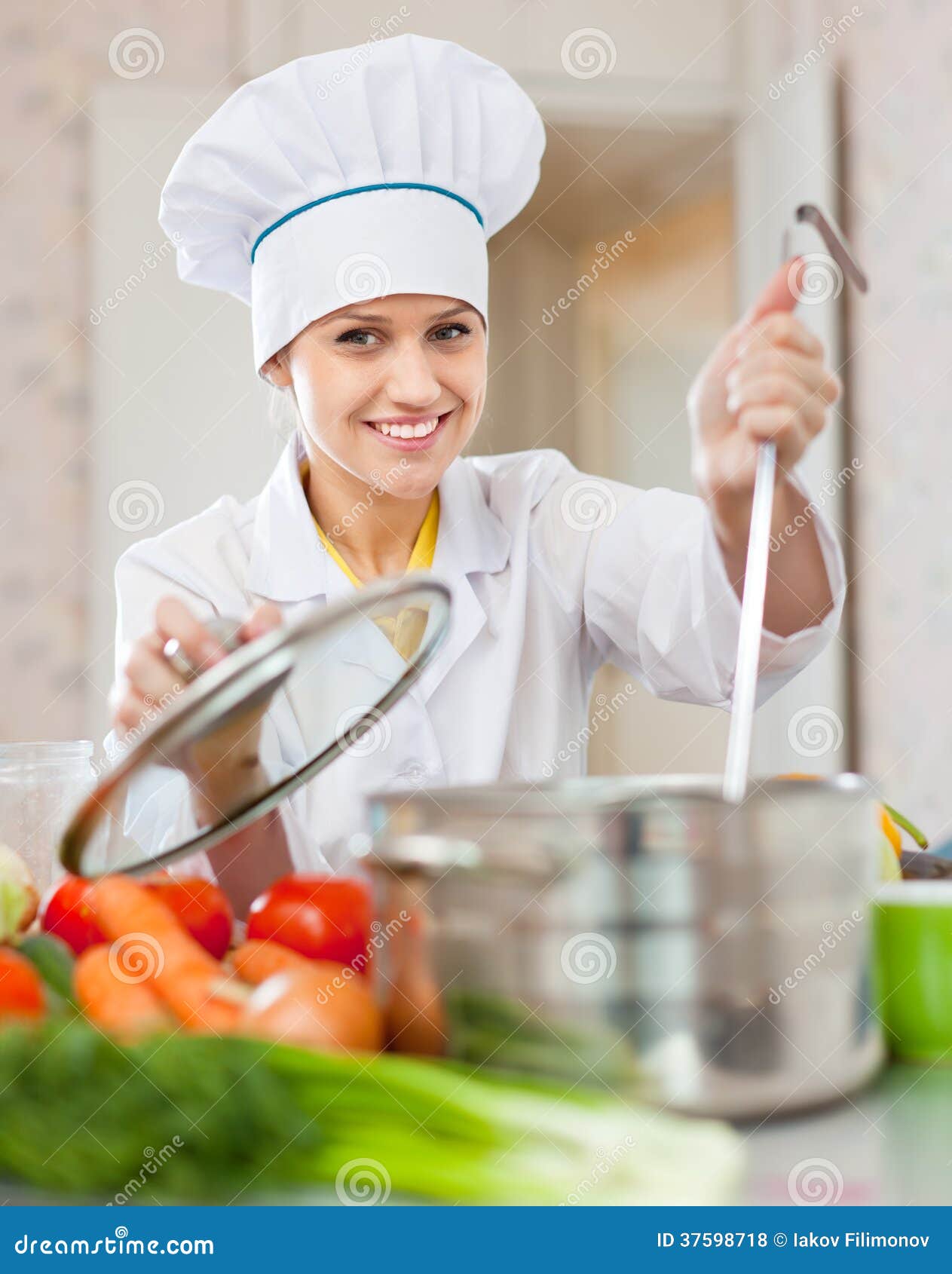 Cook in White Toque at Kitchen Stock Photo - Image of cooker, bisque ...