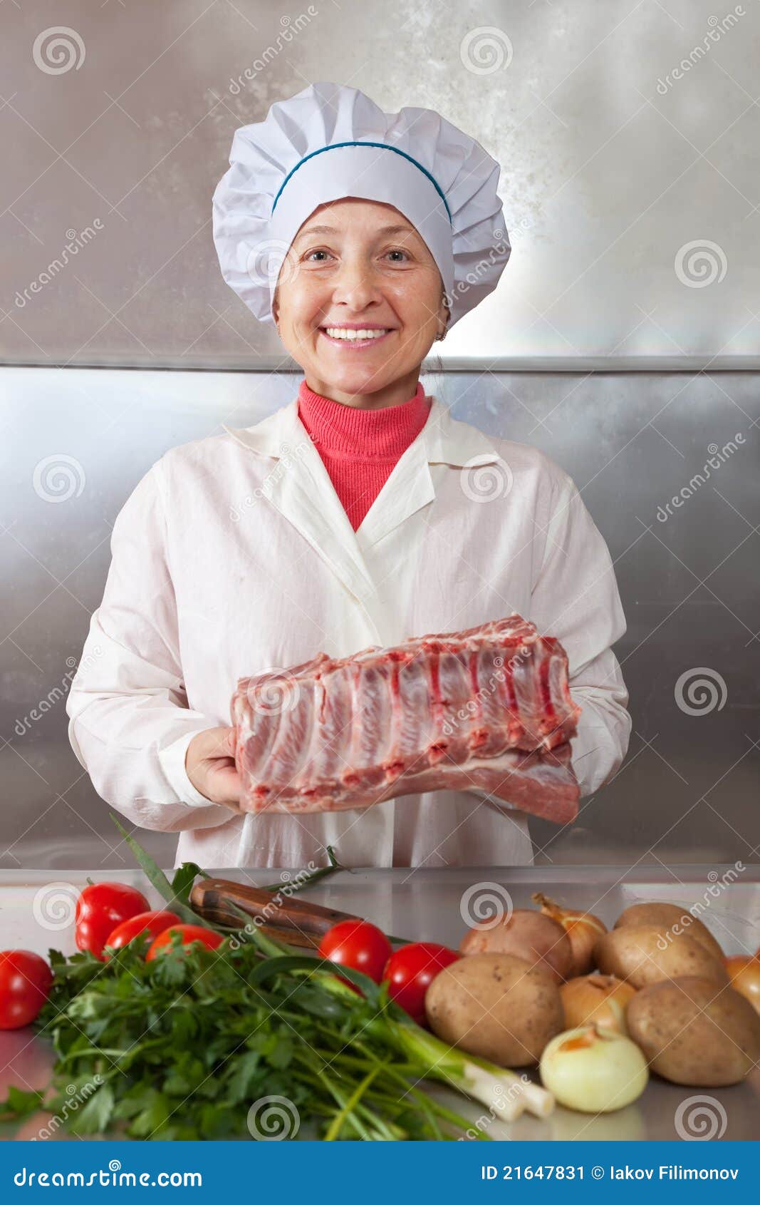 Cook woman with raw meat stock image. Image of smile - 21647831
