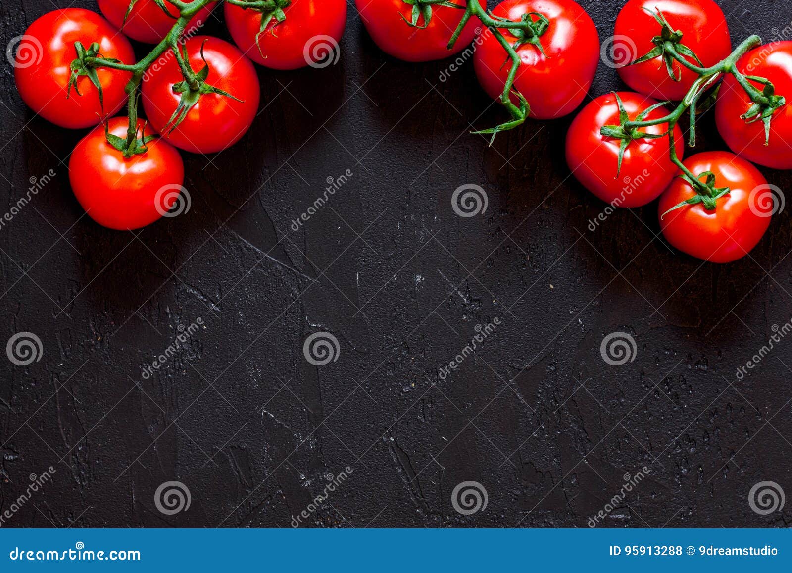 Cook Workplace. Tomato on Black Table Background Top View Copyspace ...