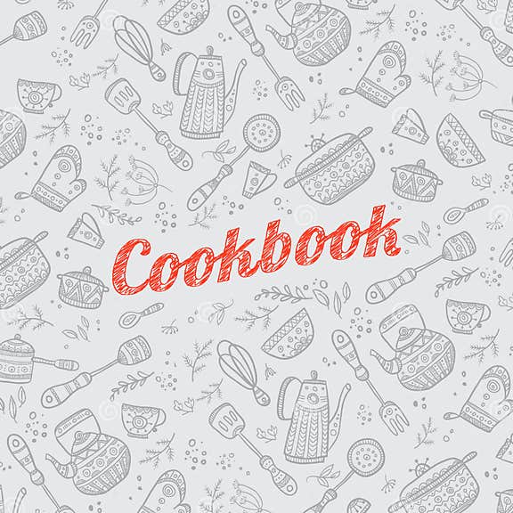 Cookbook Cover with Kitchen Items Stock Vector - Illustration of ...