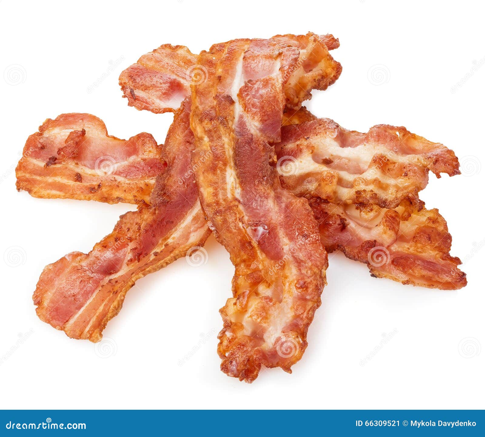 Cooked Bacon Rashers Close-up Isolated on a White Background. Stock ...