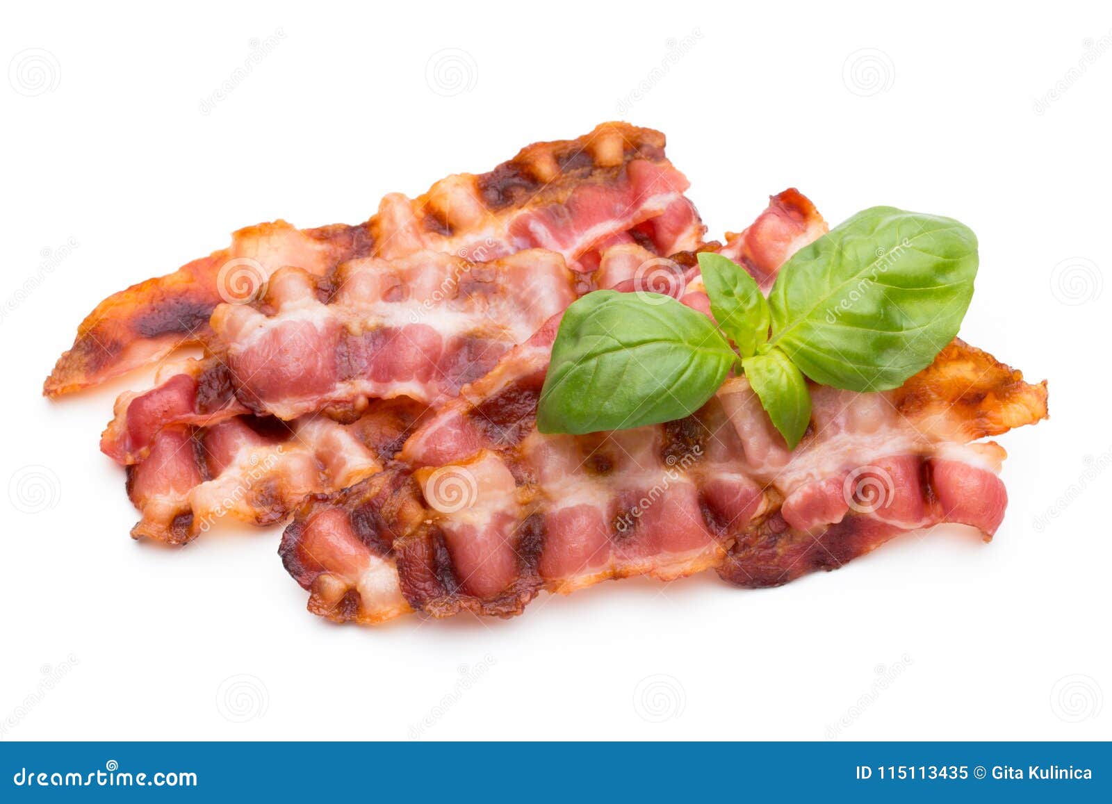 Cooked Bacon Rashers Isolated on White. Stock Image - Image of close ...