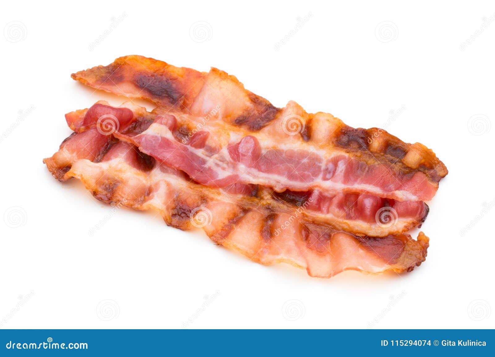 Cooked Bacon Rashers Isolated on White. Stock Photo - Image of grilled ...