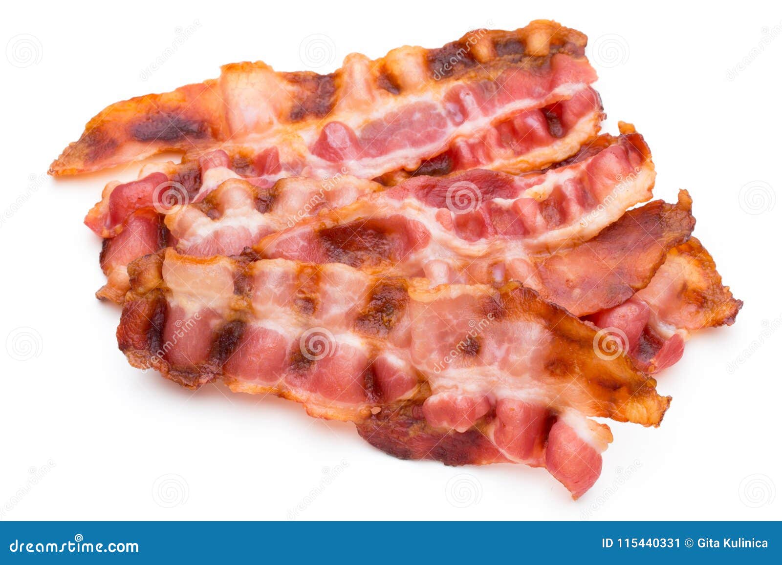 Cooked Bacon Rashers Isolated on White. Stock Image - Image of thin ...