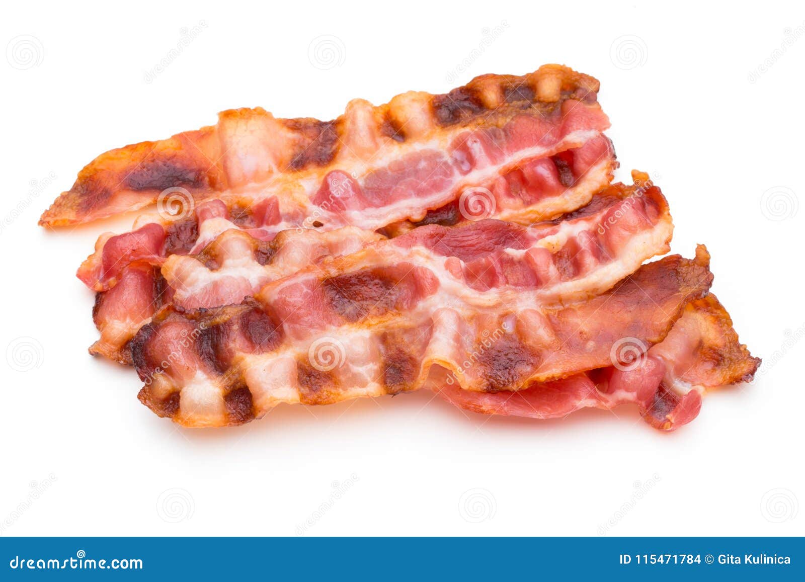 Cooked Bacon Rashers Isolated on White. Stock Photo - Image of grilled ...