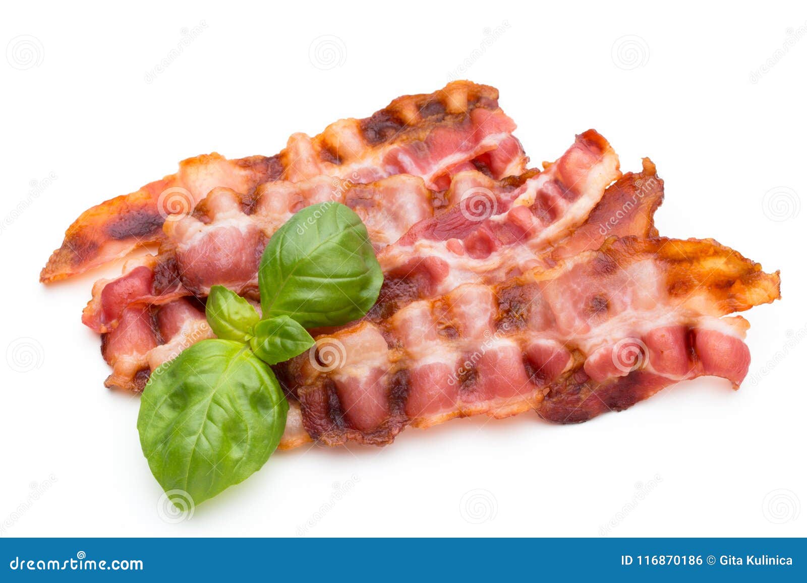 Cooked Bacon Rashers Isolated on White. Stock Photo - Image of food ...