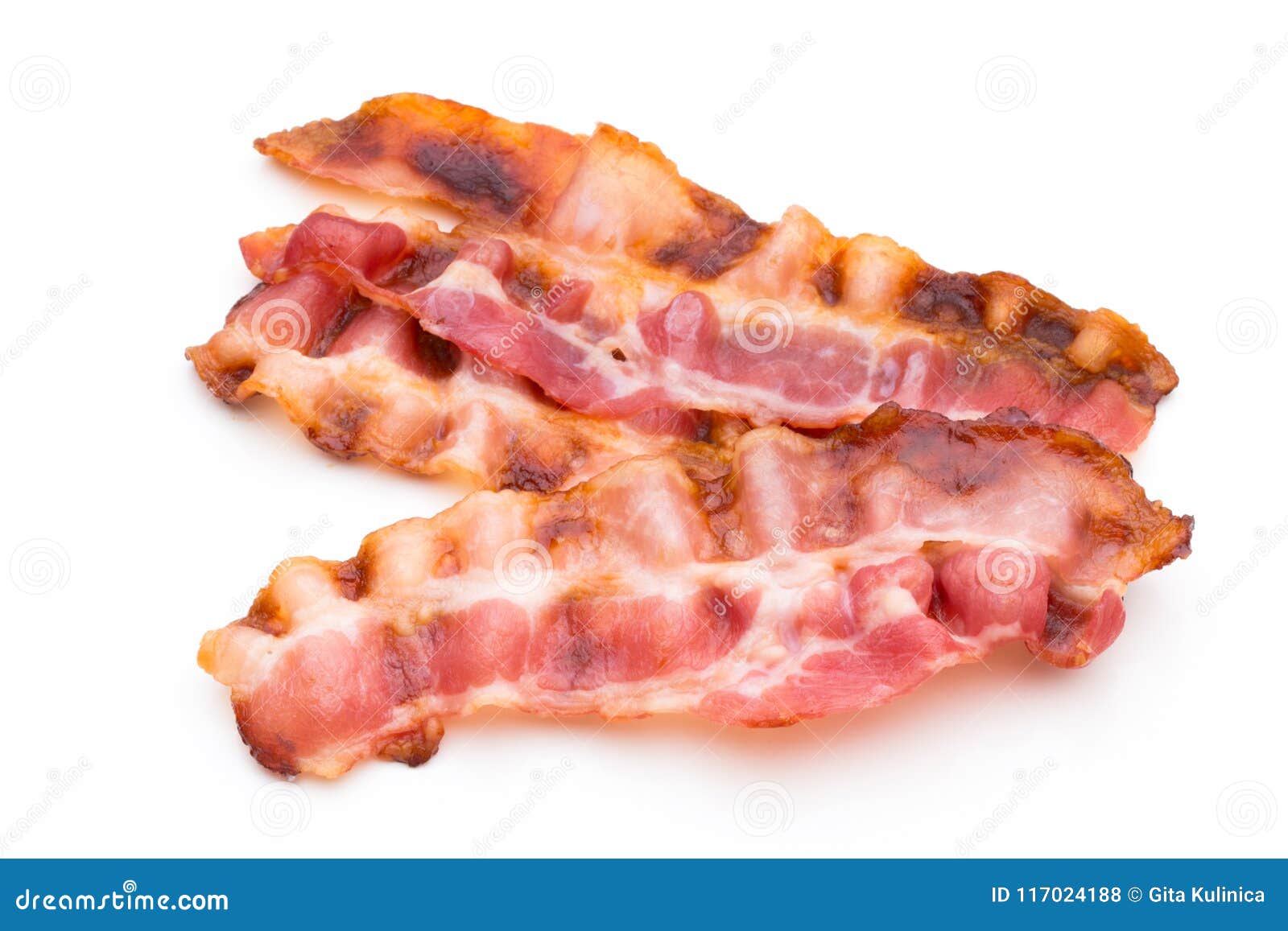Cooked Bacon Rashers Isolated on White. Stock Photo - Image of meat ...