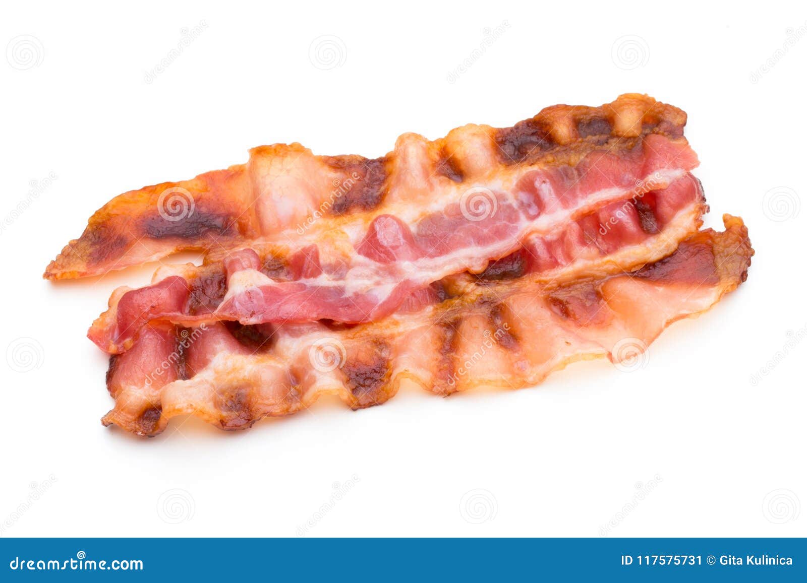 Cooked Bacon Rashers Isolated on White. Stock Image - Image of close ...
