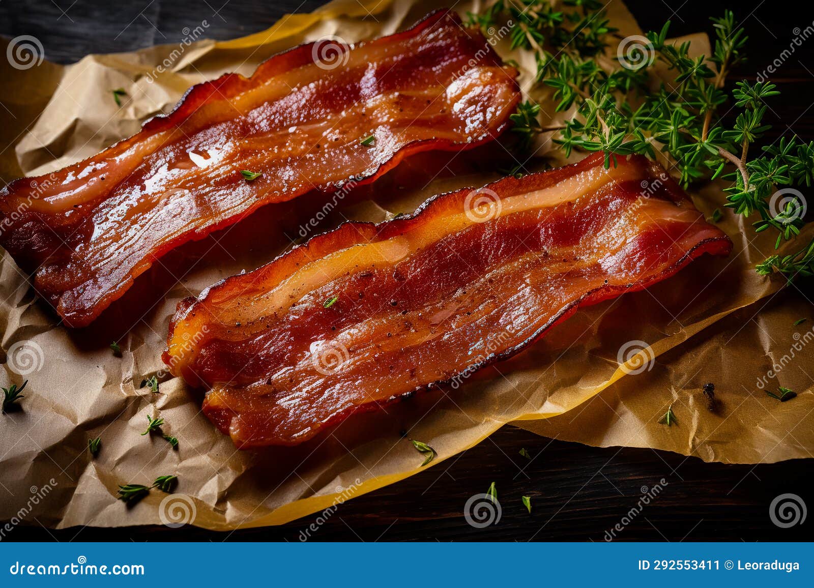 Cooked Bacon Rashers on Parchment. Generative AI Stock Illustration ...