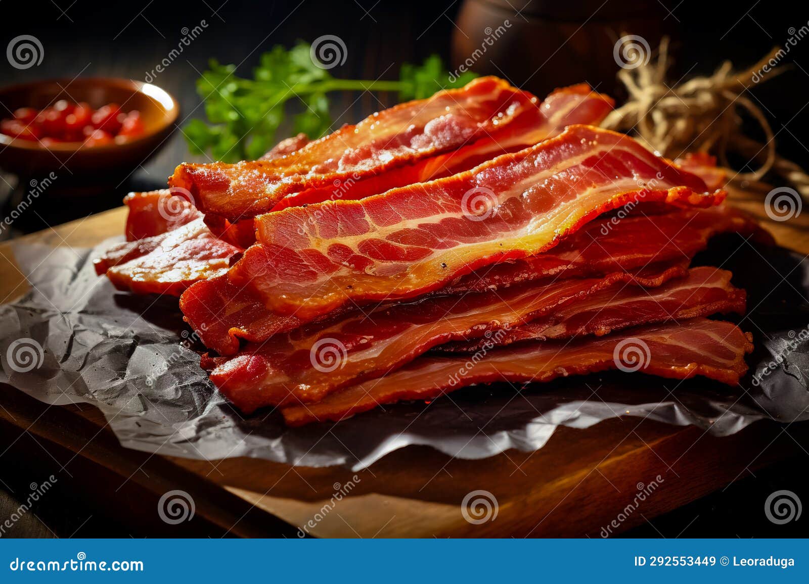Cooked Bacon Rashers on Parchment. Generative AI Stock Illustration ...