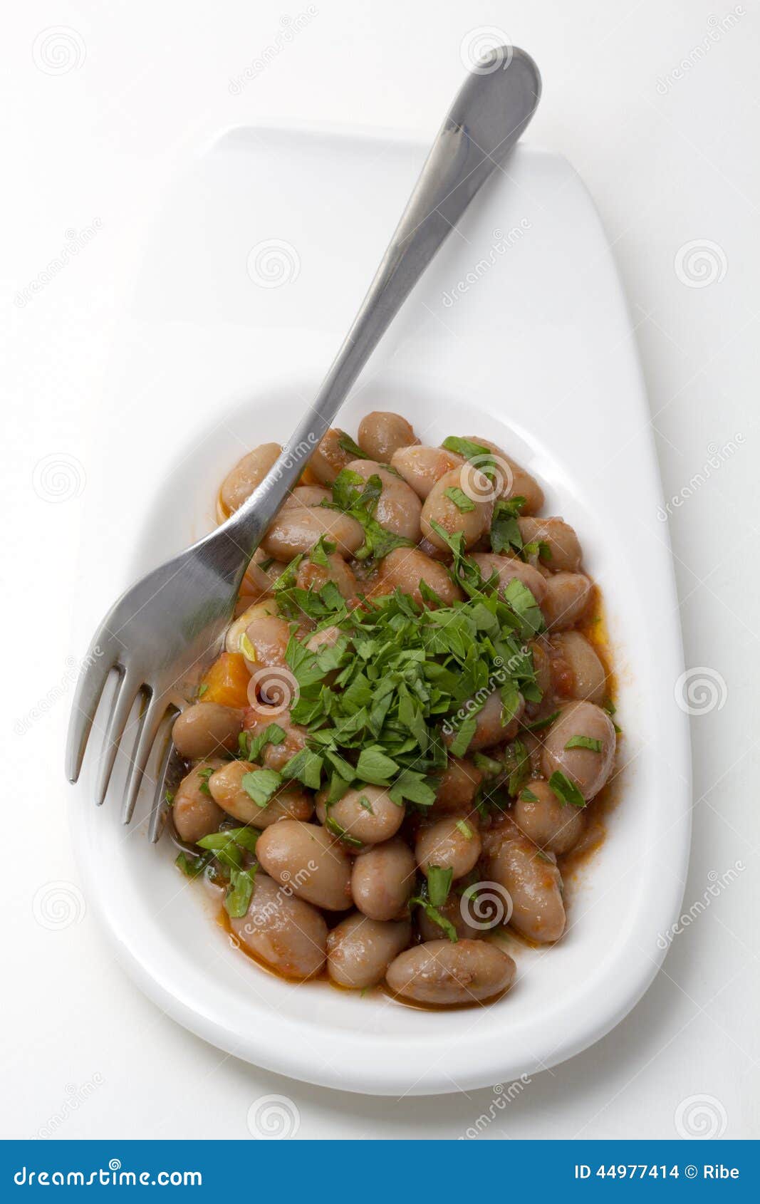Cooked Beans on White Plate with Fork - Turkish Starters Stock Photo ...