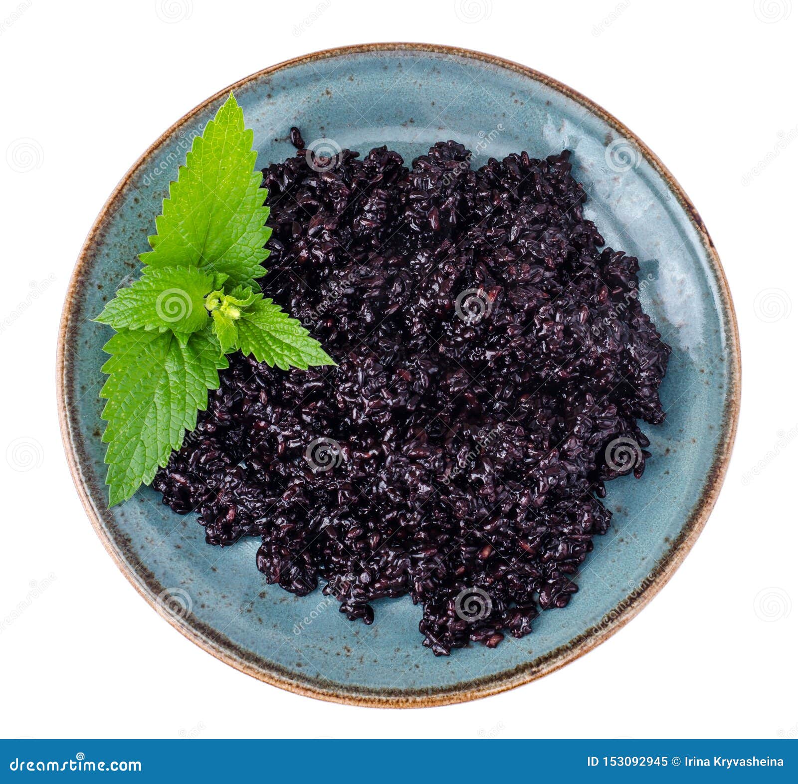 Cooked Black Rice on Blue Plate Stock Image - Image of health, black ...